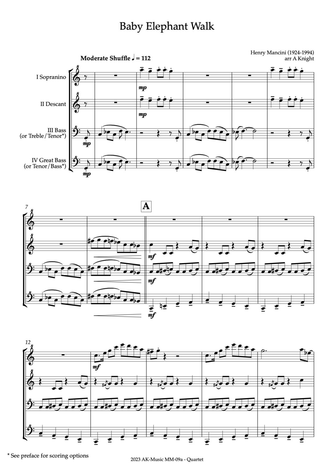 Baby Elephant Walk QUARTET – AK Music